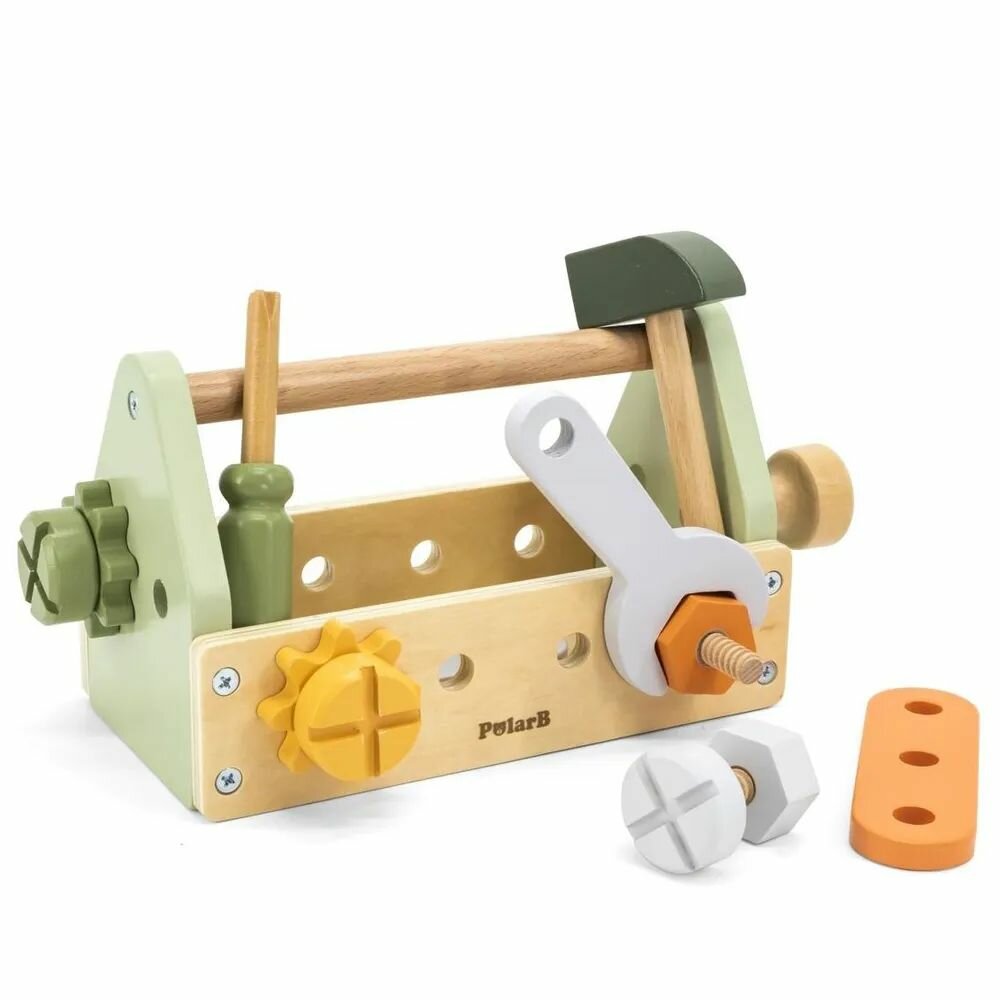 Игровой набор из дерева Viga Toys, Набор игрушечных строительных инструментов (17 предметов) зеленый