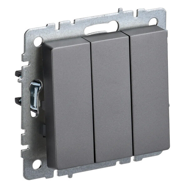 Выключатель встраиваемый трехклавишный IEK BRITE BR-V30-0-10-K46 ВС10-3-0-БрС сталь