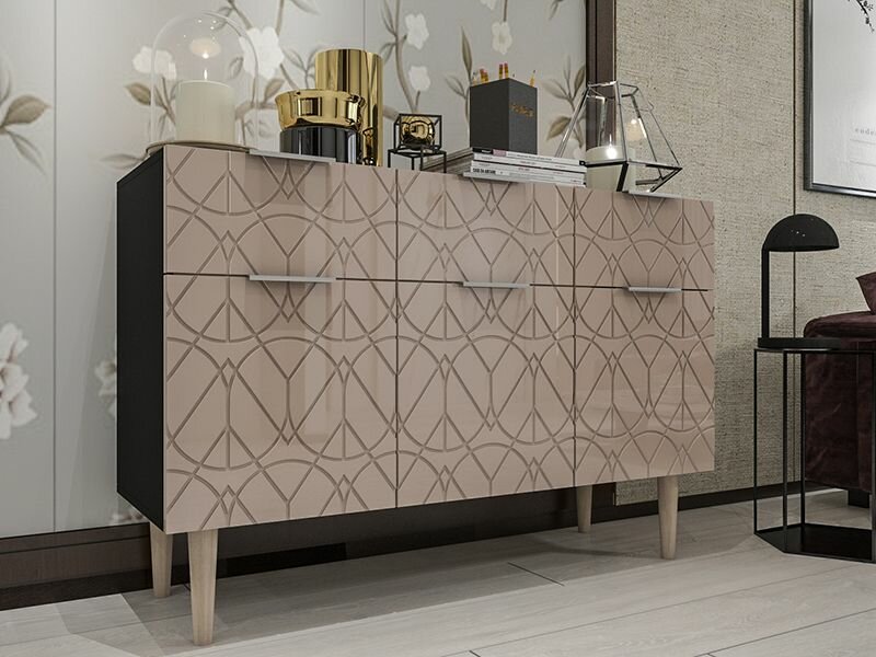 Комод для вещей "Йорк 19" 120х80х40, черный / капучино глянец