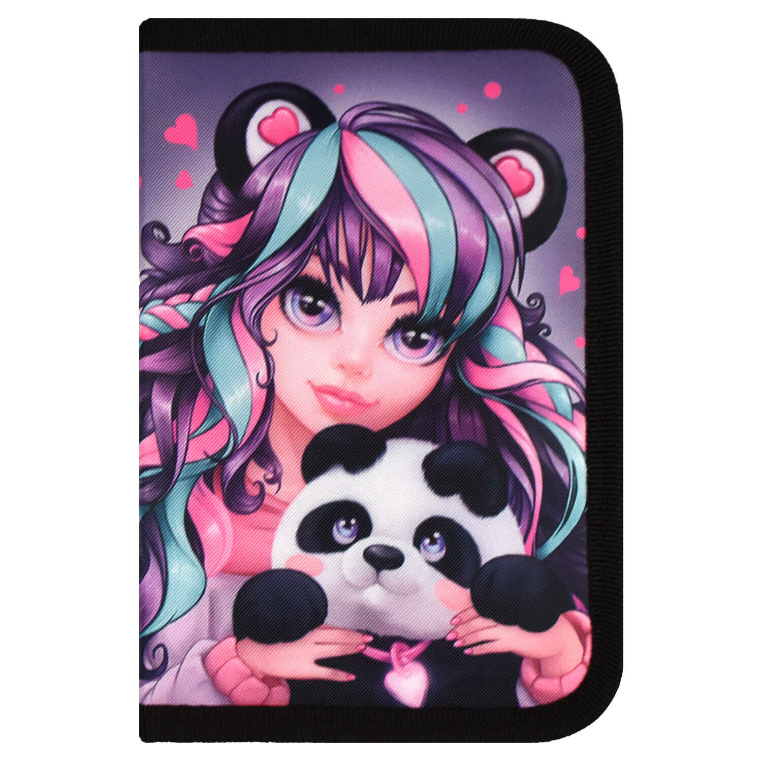 Пенал Феникс+ "Девушка с Пандой", для девочек, текстиль, на молнии, 20x13х3,5 см