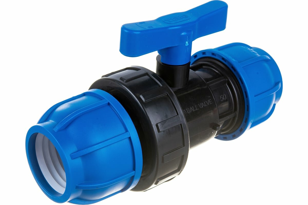 TEBO компрессионный шаровой кран ПНД 50x50 для труб ПНД, надежный полимерный фитинг