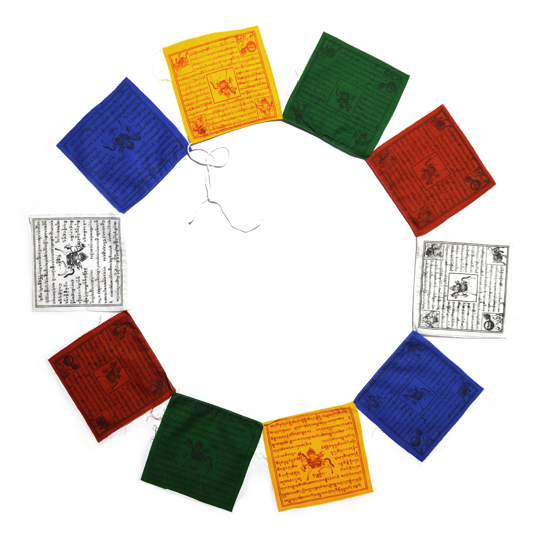 Молитвенные флажки (лунг-та) из хлопка, Амитаюс, Конь ветра, 10 флажков, 21 x 21 см