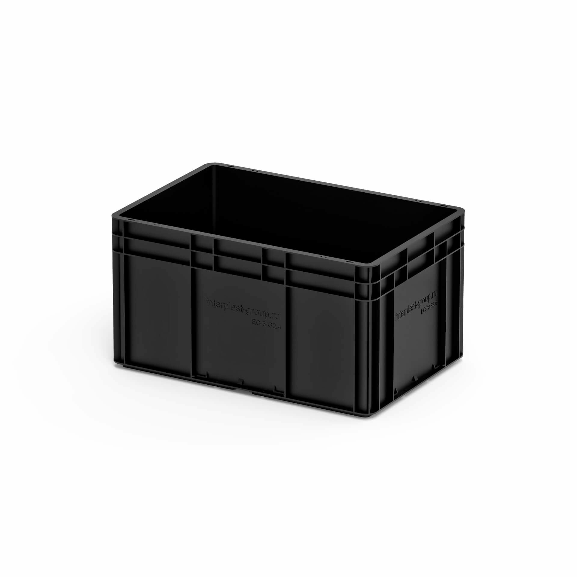 Ящик пластиковый, Евроконтейнер, сплошные стенки, закрытые ручки, усиленное дно, 600х400х320 мм, черный