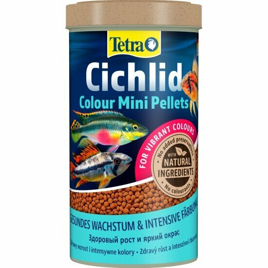 Корм для усиления насыщенности окраса цихлид Tetra Cichlid Colour Mini Pellets мелкие шарики 500мл