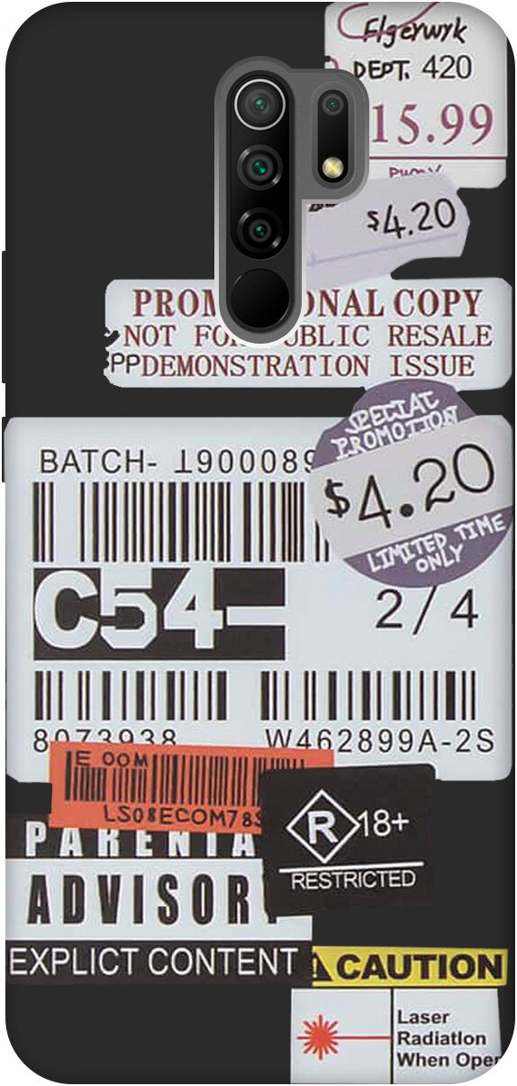 Матовый чехол Tag Stickers для Xiaomi Redmi 9 / Сяоми Редми 9 с 3D эффектом черный