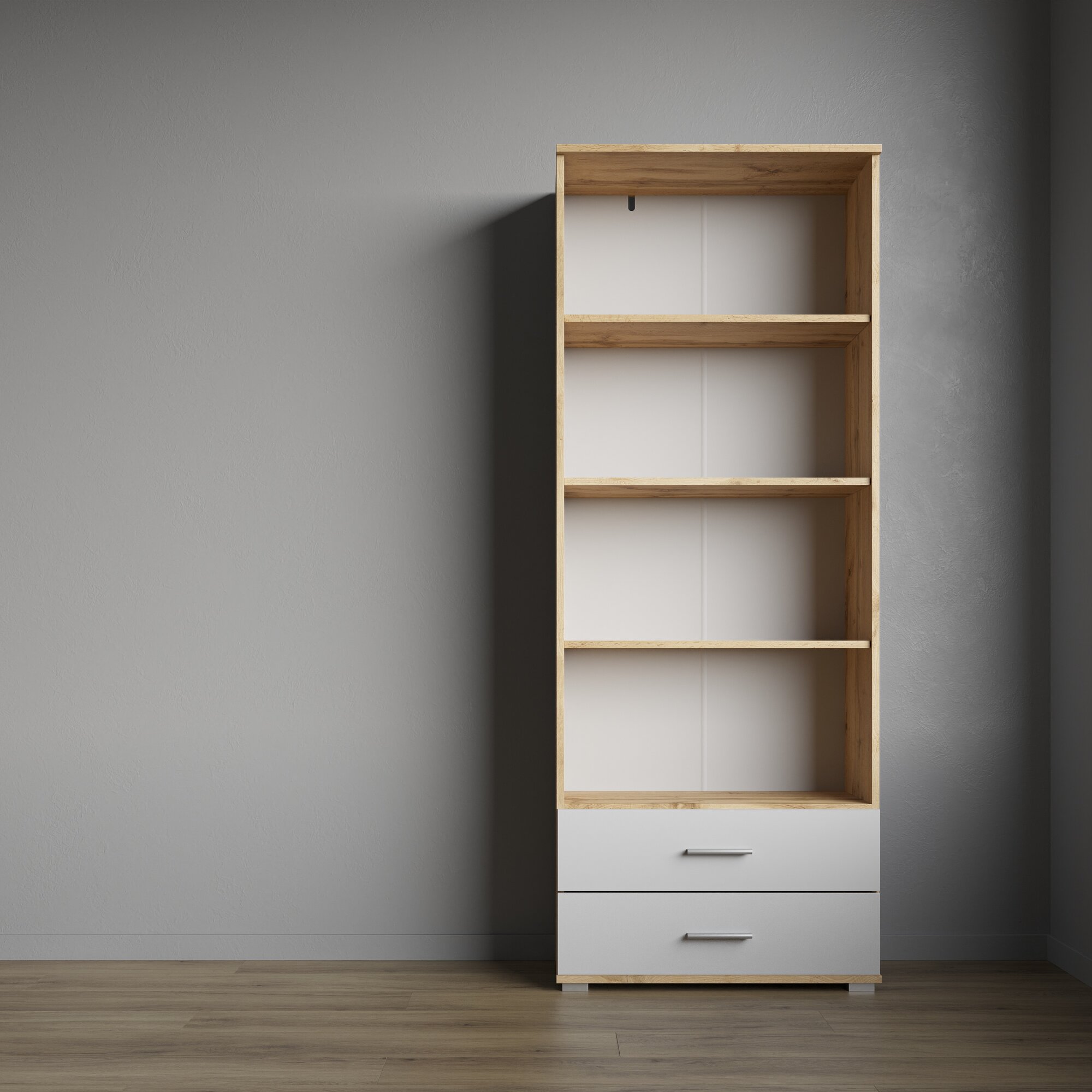 FUN (ФАН) стеллаж СТ-4, 69 х 180 х 34 см, ЛДСП, 2 ящика, Дуб Вотан/Белый