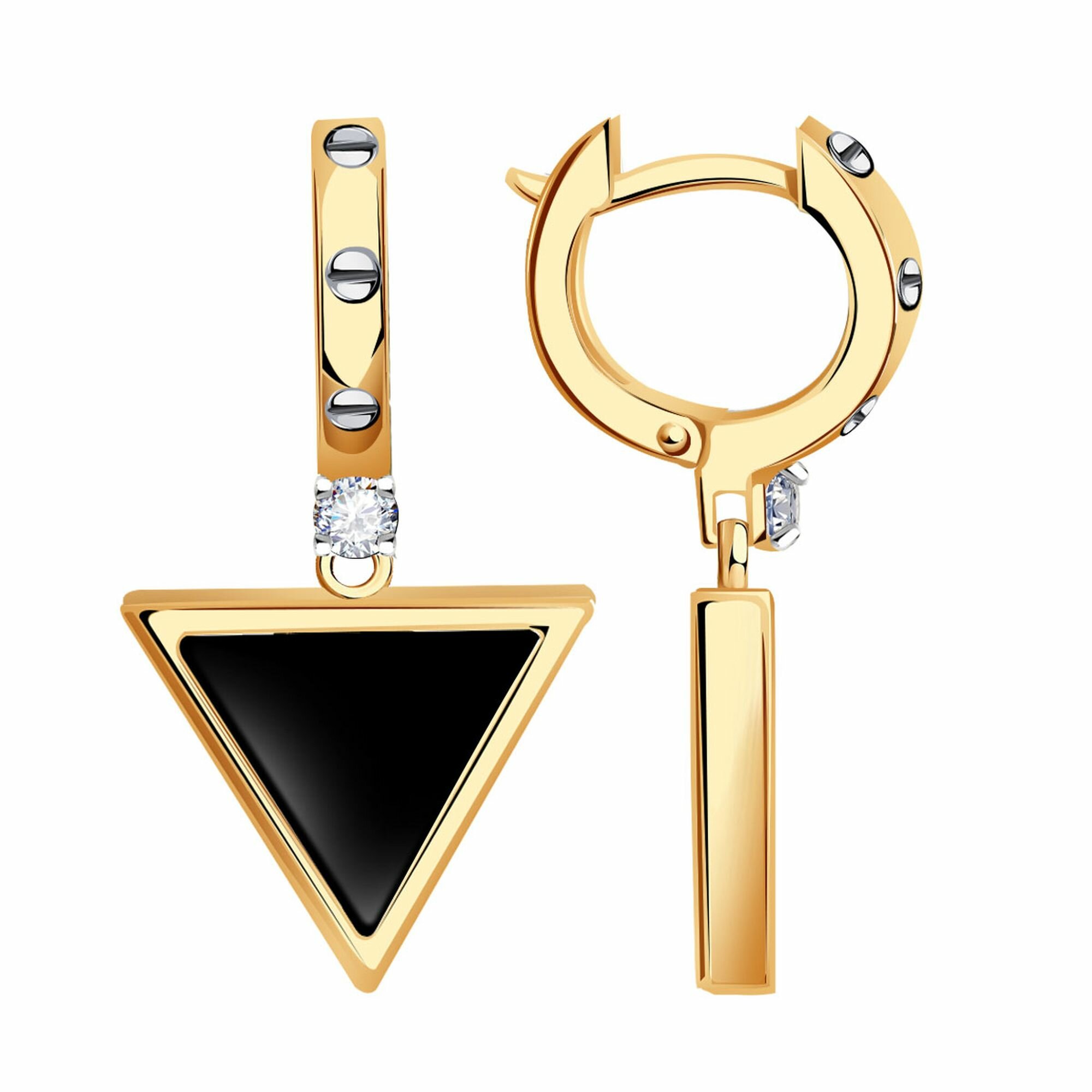 Серьги, красное золото, 585 проба, оникс, фианит