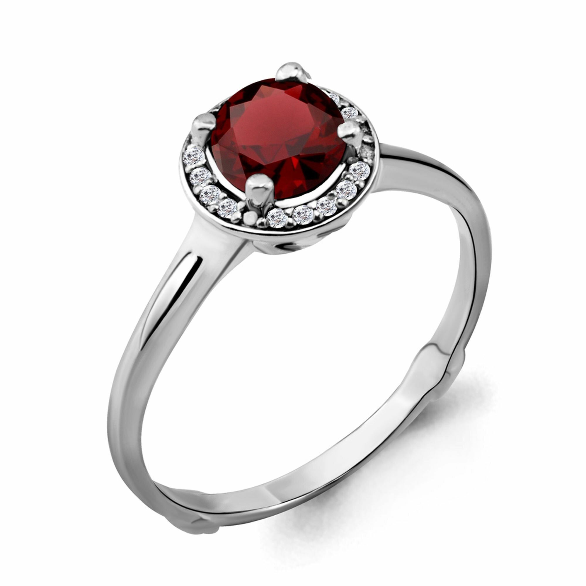 Кольцо, серебро, 925 проба, родирование, фианит, гранат