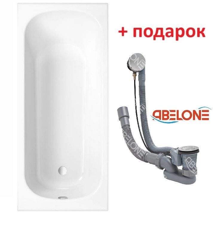 Стальная ванна Bette Form 2950-000 AR PLUS AD 180x80 см, шумоизоляция, с акнтискольжением и антигрязевым покрытием + слив-перелив Abelone полуавтомат