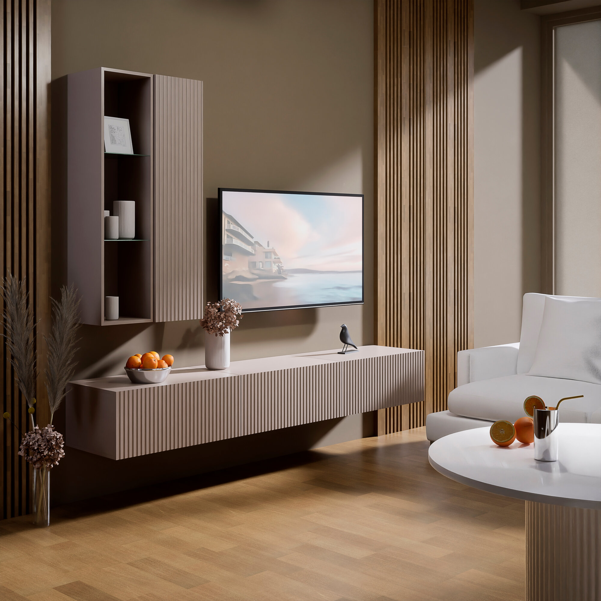 Тв тумба Оливия 2.4 метра. Мокко