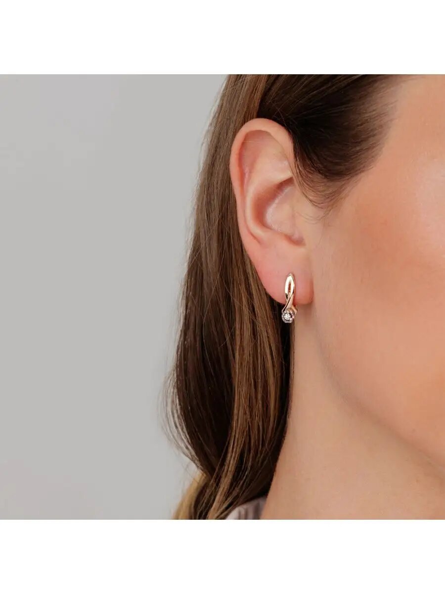 Серьги, серебро, 585 проба, родирование, бриллиант