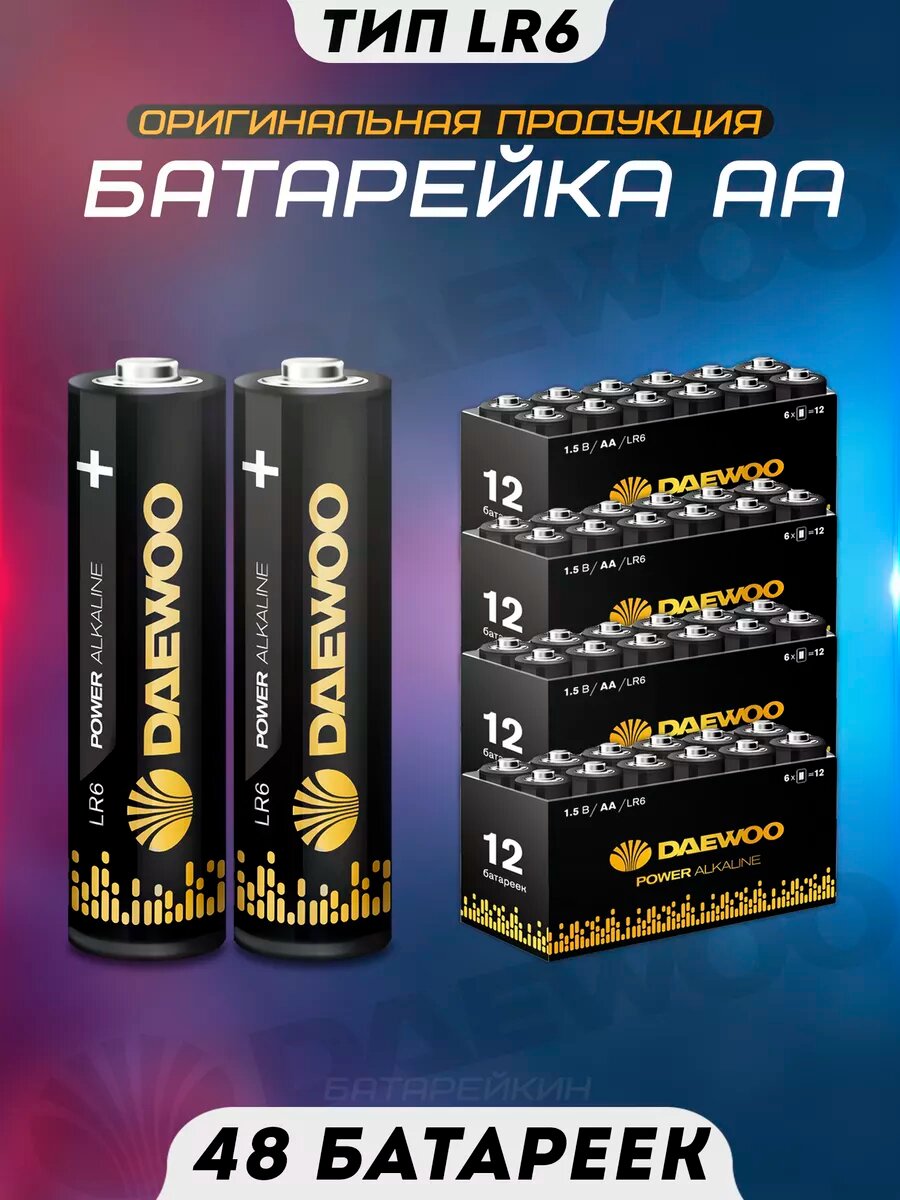 Щелочная батарейка пальчиковая LR6 AA 1.5v Power Alkaline