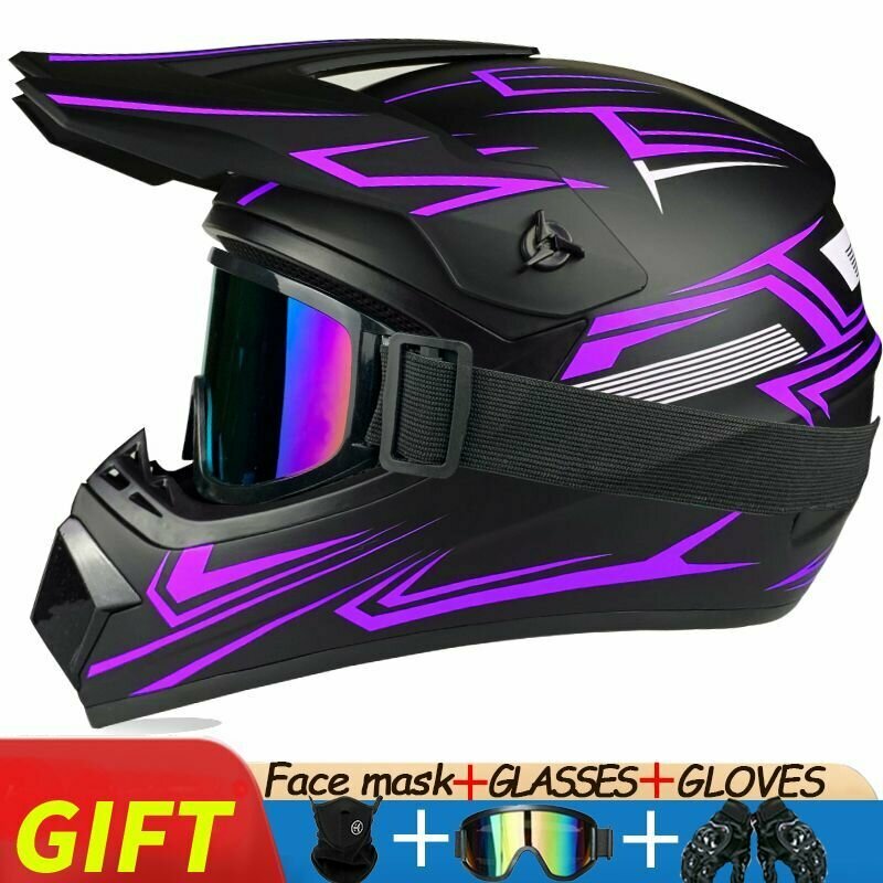 Мотокроссовый и картинговый шлем DOT (ABS) для взрослых, мальчиков и девочек — съёмная подкладка, вентиляция, S-XL, 1150 г, комплект очки и перчатки