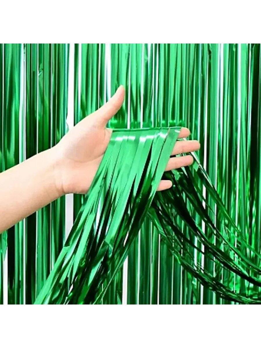 1шт. Занавес Дождик Зеленый, Металлик, 100*200 см, 1 шт.