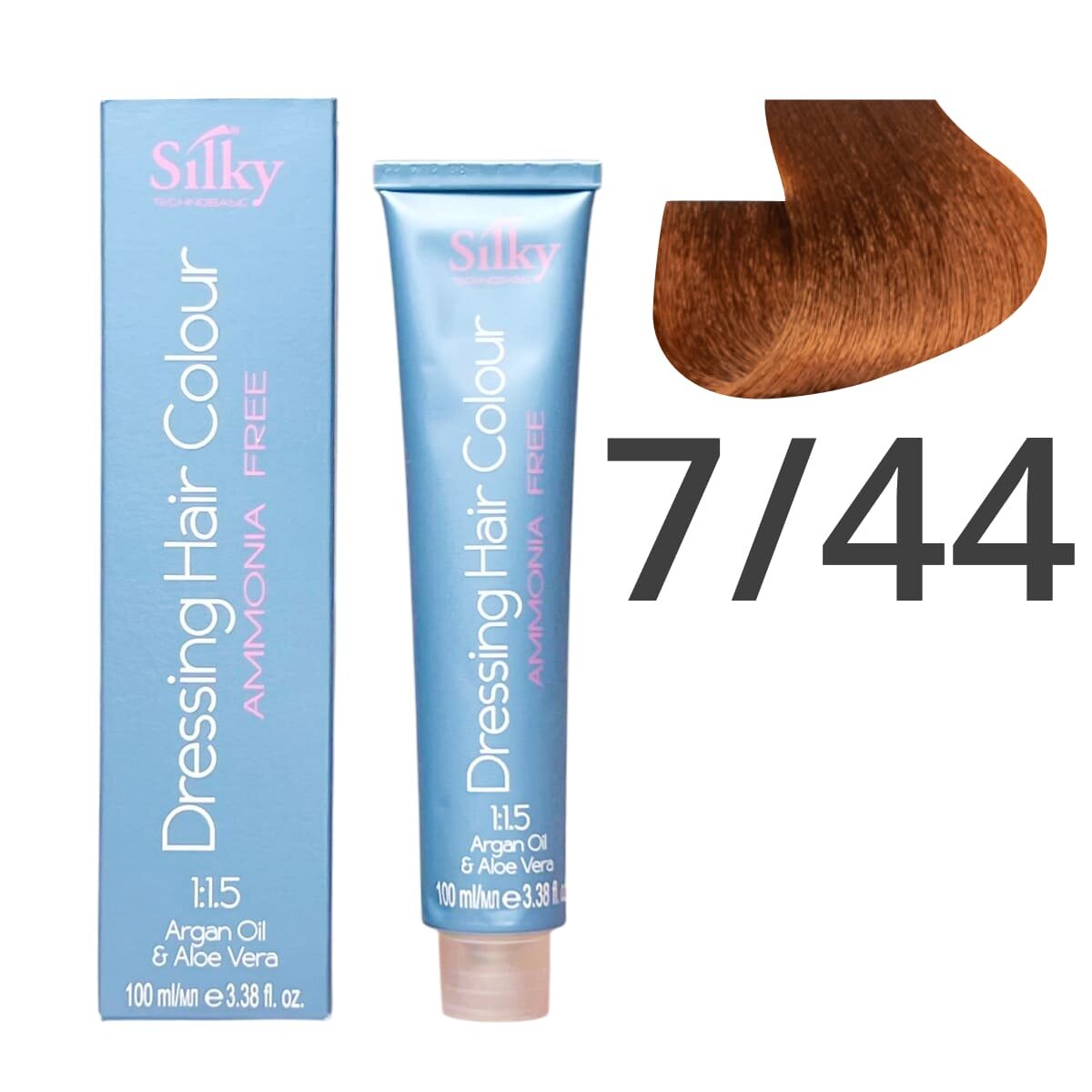 Краска для волос безаммиачная Silky Dressing Haircolor 7.44 Русый Медный интенсивный, 100 мл