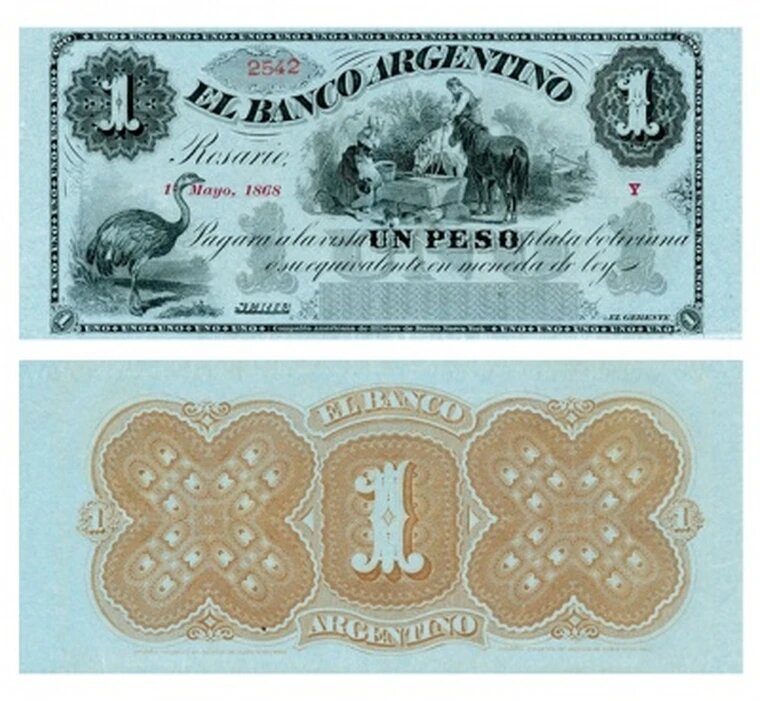1 песо 1868 Аргентина, сувенирная копия, банкноты и купюры редкие коллекционные