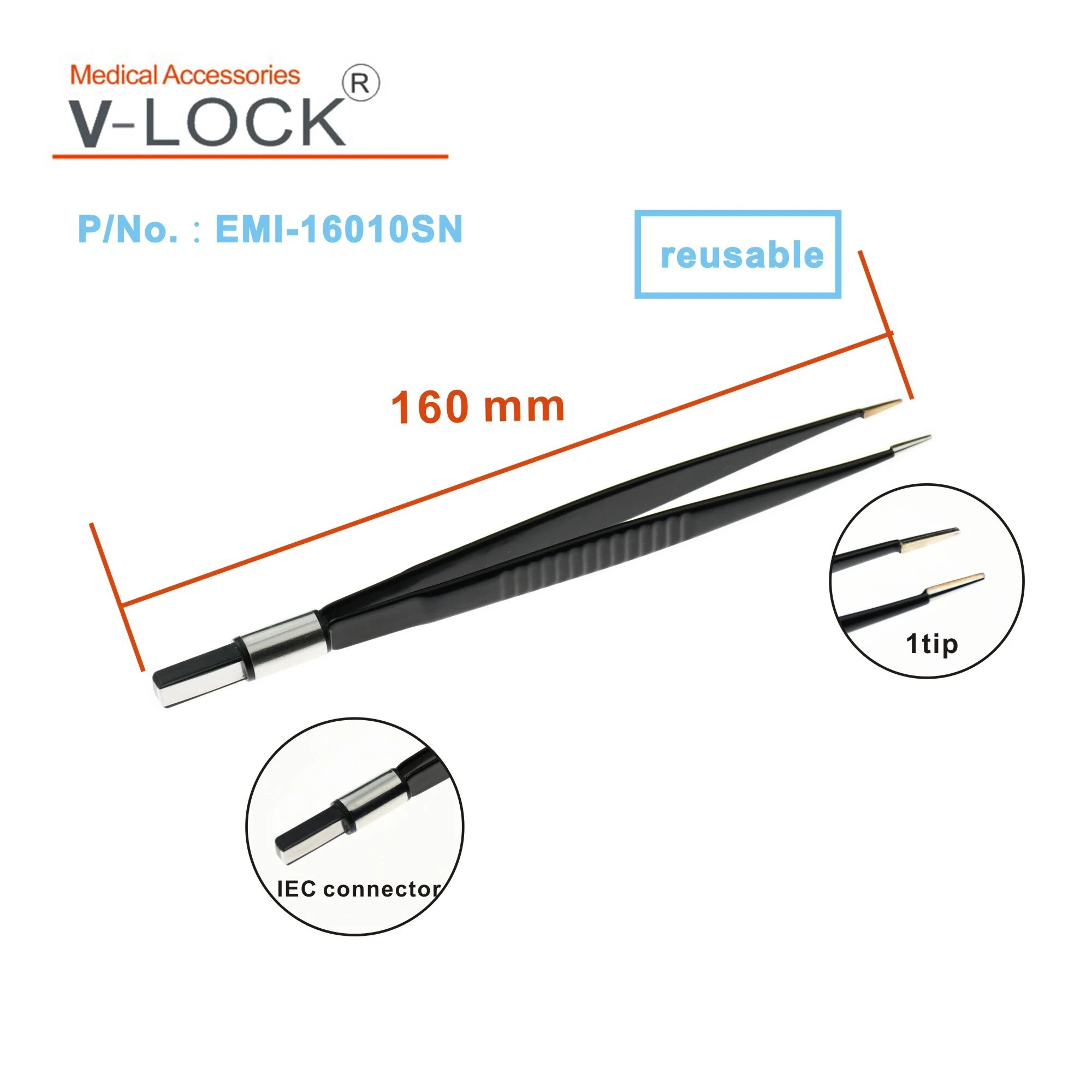 V-LOCK Биполярные щипцы 160 мм, EMI-16010SN, Reusable