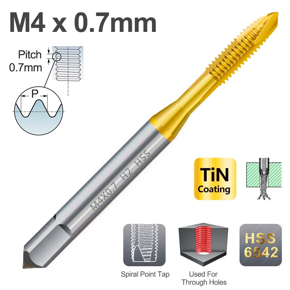 Метчик HSS с титановым покрытием xcan M2-M16 M4x0.7
