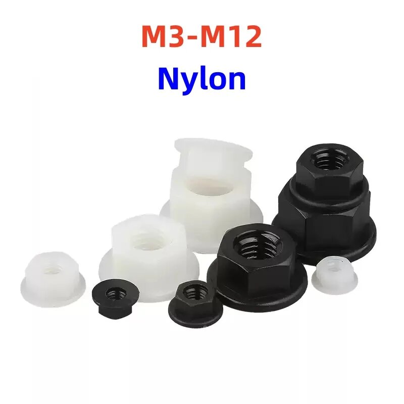 Нейлоновые фланцевые гайки M3 M4 M5 M6 M8 M10 M12 черные/белые M5-50pcs, White