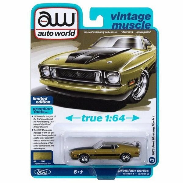 Машинка Auto World 1/64 AW A3 1973 Ford Mustange Mach 1 Die-cast Alloy Model Collection Toy Gift