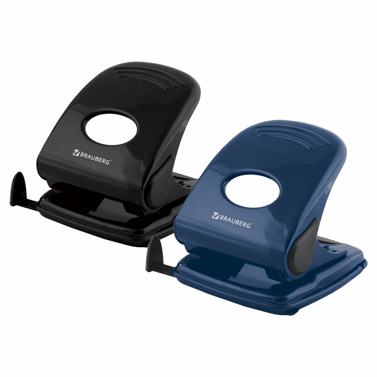 Дырокол Brauberg Style, до 40 листов, синий/черный (220947)