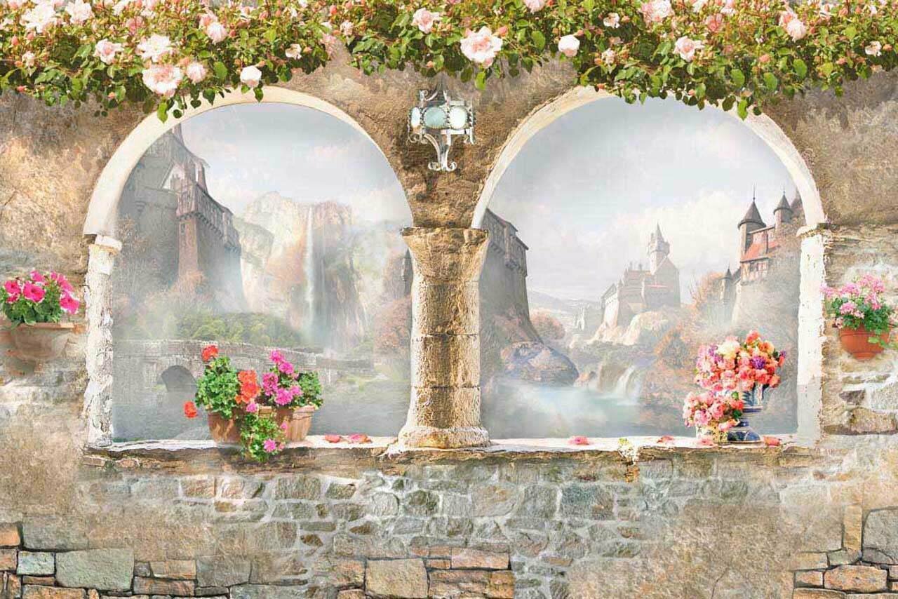 Фотообои Арки в белых цветах 6-030-S 265 х 400 см (ВхШ) Бесшовные, флизелиновые, влагостойкие обои MasterFresok