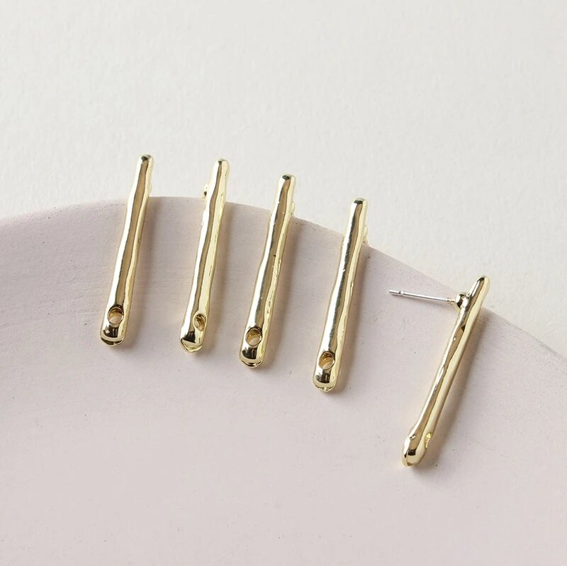Длинные серьги-гвоздики с отверстиями из металла, 10 шт. Stud gold