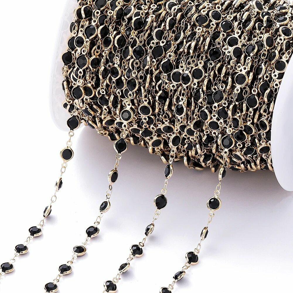 Золотая цепочка из хрустальных бусин YouYoungDifferent 1 метр Black-KC gold