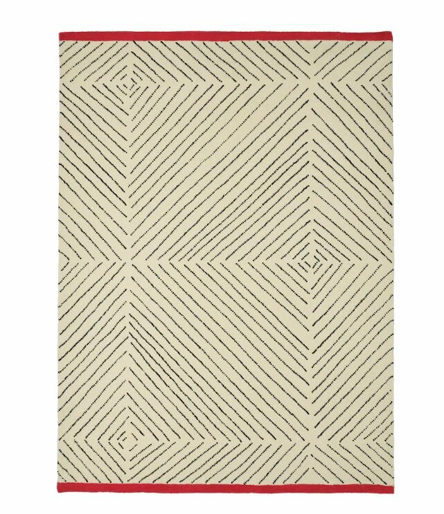 Ковер с коротким ворсом IKEA UNDERVISNING 505.600.65, 170x240 см, кремовый черный / сделано вручную