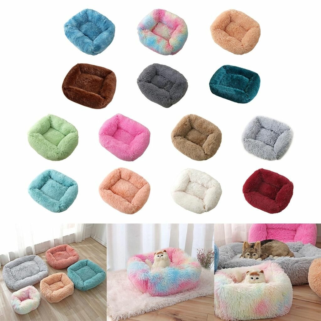 (1шт) Квадратный плюшевый теплый наполнитель для домашних животных-молочно-белый-S