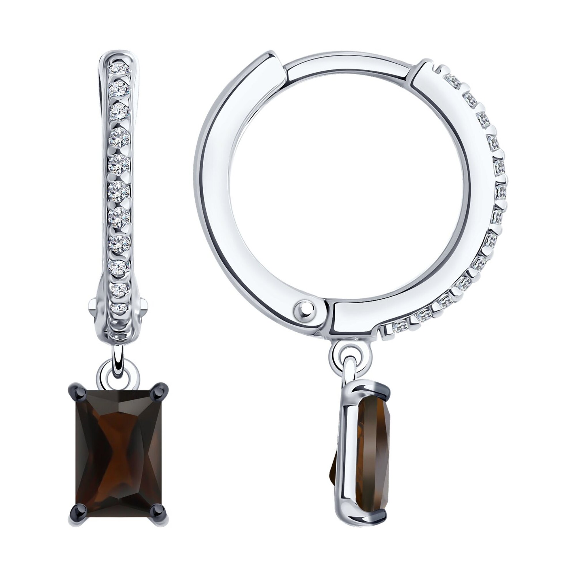 Серьги, серебро, 925 проба, родирование, раухтопаз, фианит