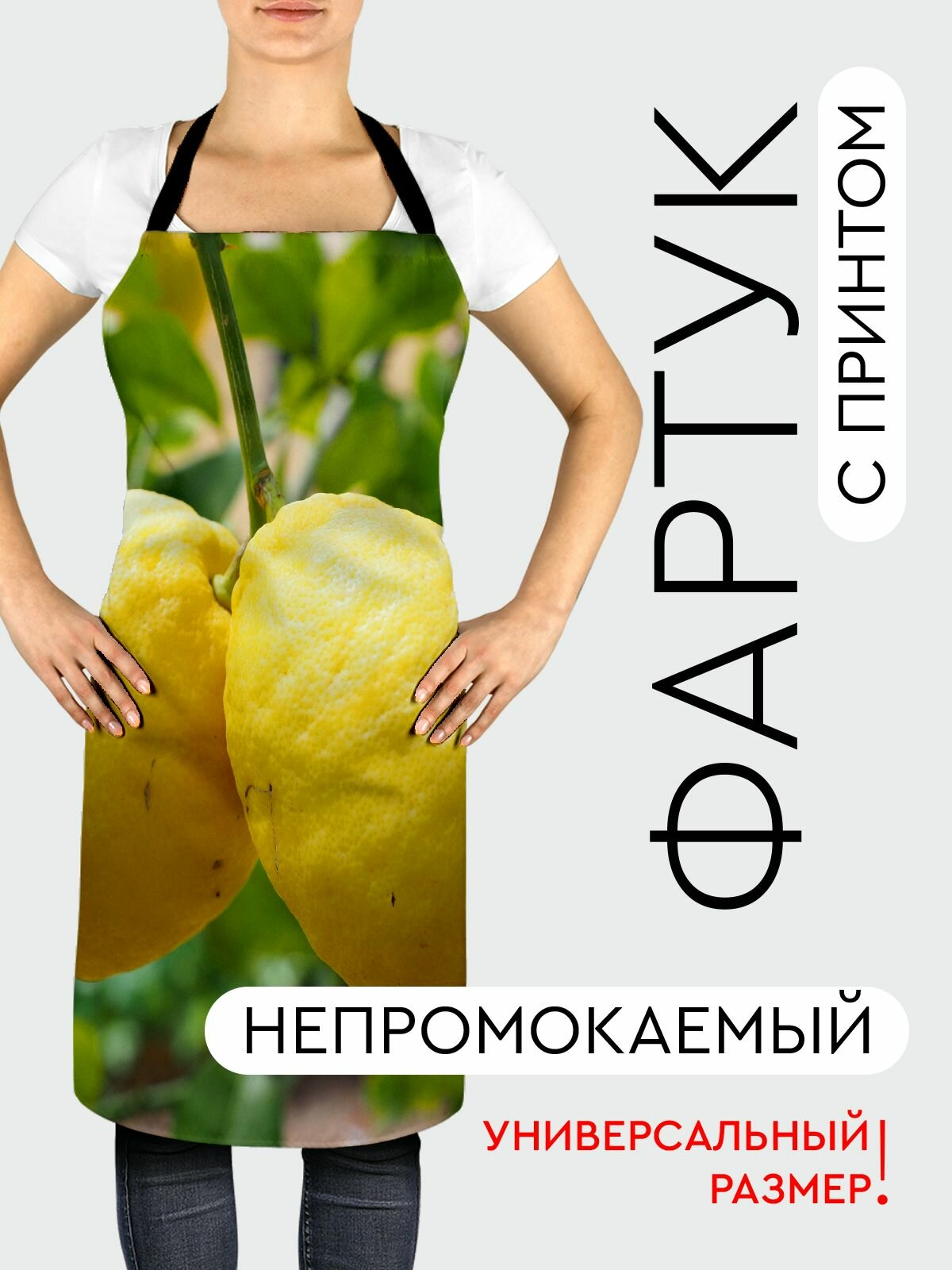 Фартук кухонный, универсальный размер, с водоотталкивающей пропиткой / Еда / лимоны / фрукт