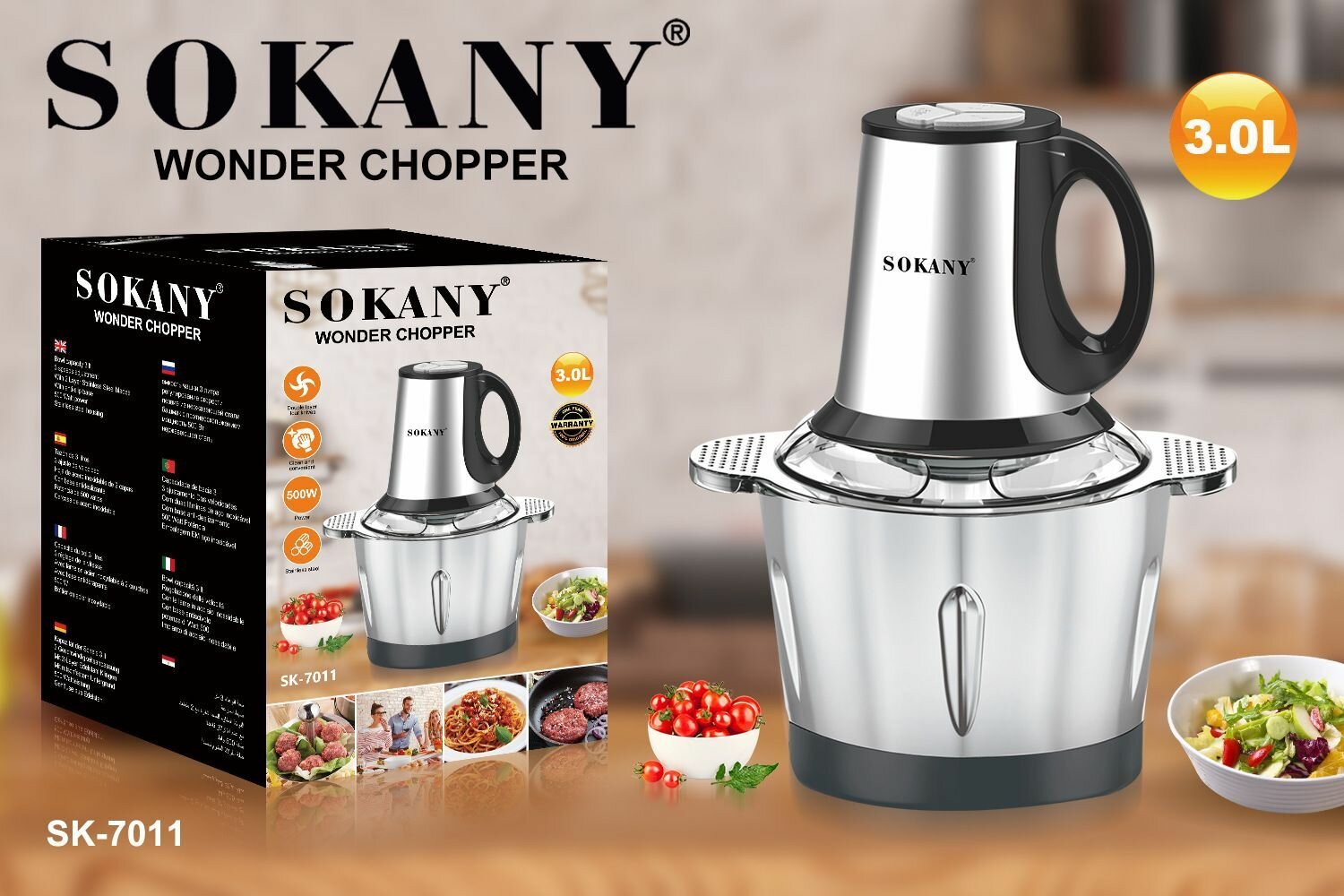 Миксер Электрический бытовой 3L Мясорубка Куттер Кухонный многофункциональный блендер`