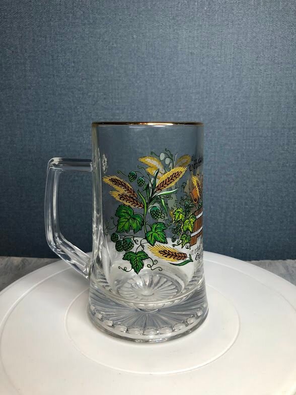 Кружка пивная винтажная, DOMEX Германия "богатый урожай", 0.4л, стекло, позолота