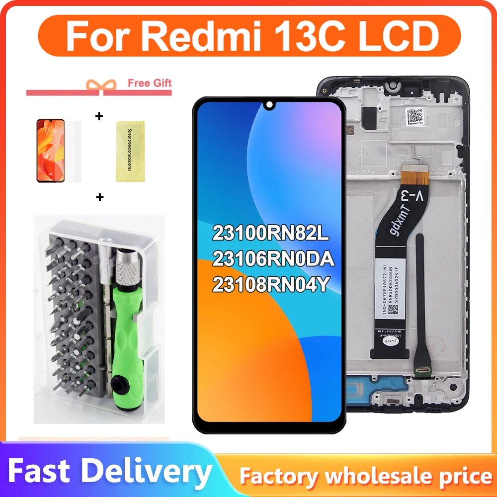 6,74 "для Xiaomi Redmi 13C ЖК-дисплей, сенсорный экран с рамкой, дигитайзер, детали в сборе для Redmi 13C 23100RN82L дисплей Black With Frame