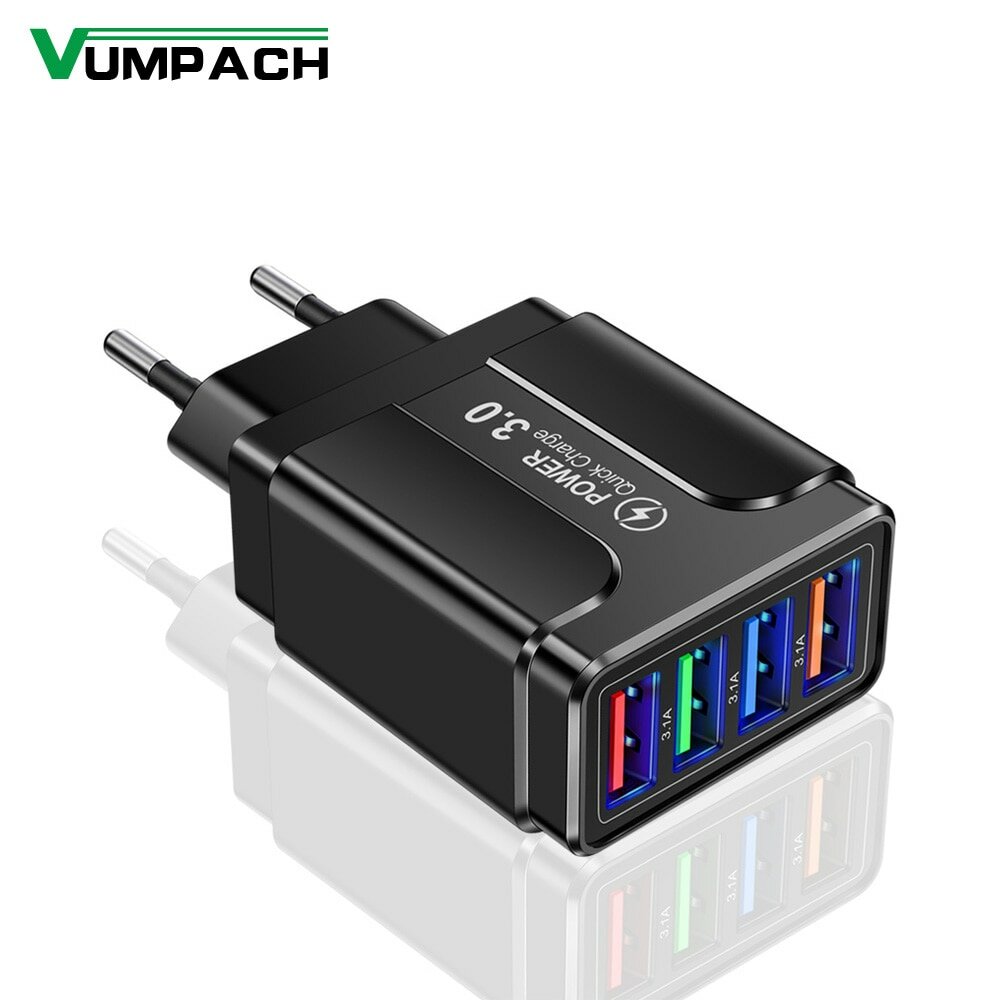 4 порта Quick Charge 3.0 настенный адаптер для быстрой зарядки Micro USB кабель для быстрой синхронизации данных для мобильного телефона Samsung Xiaomi Huawei