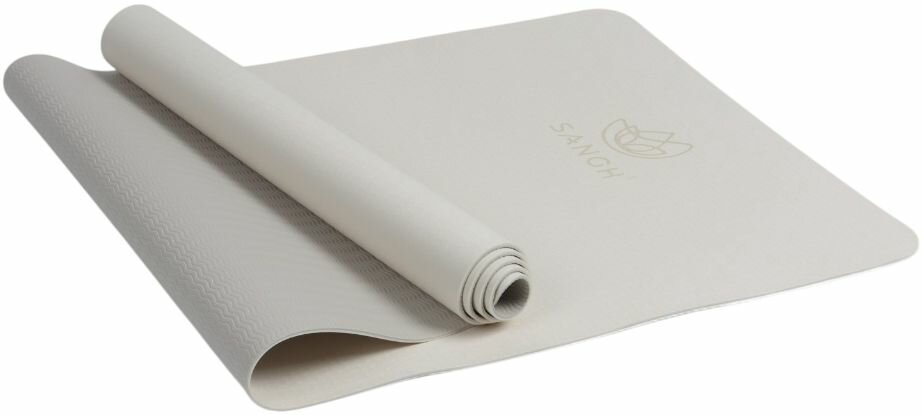 Коврик для йоги Sangh, размер 183х61 см, толщина 0,4 см, материал TPE, цвет молочный/светло-коричневый