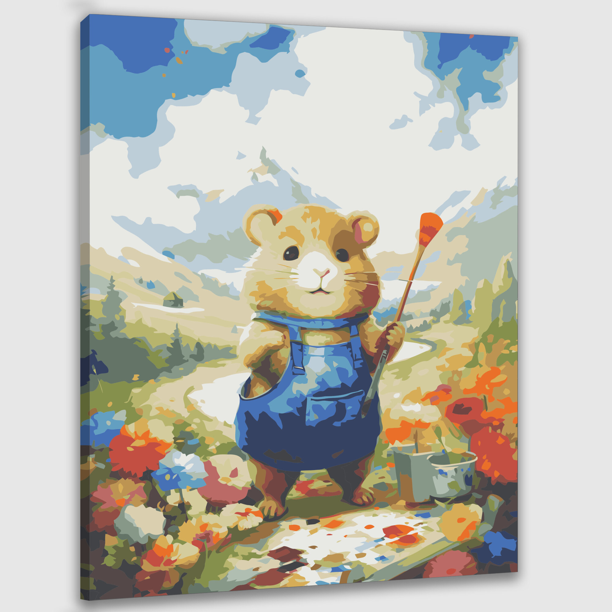 Картина по номерам 40x50 см, картина, акварель, художник, хомяк, халатик, палитра, акварельные краски, рисование