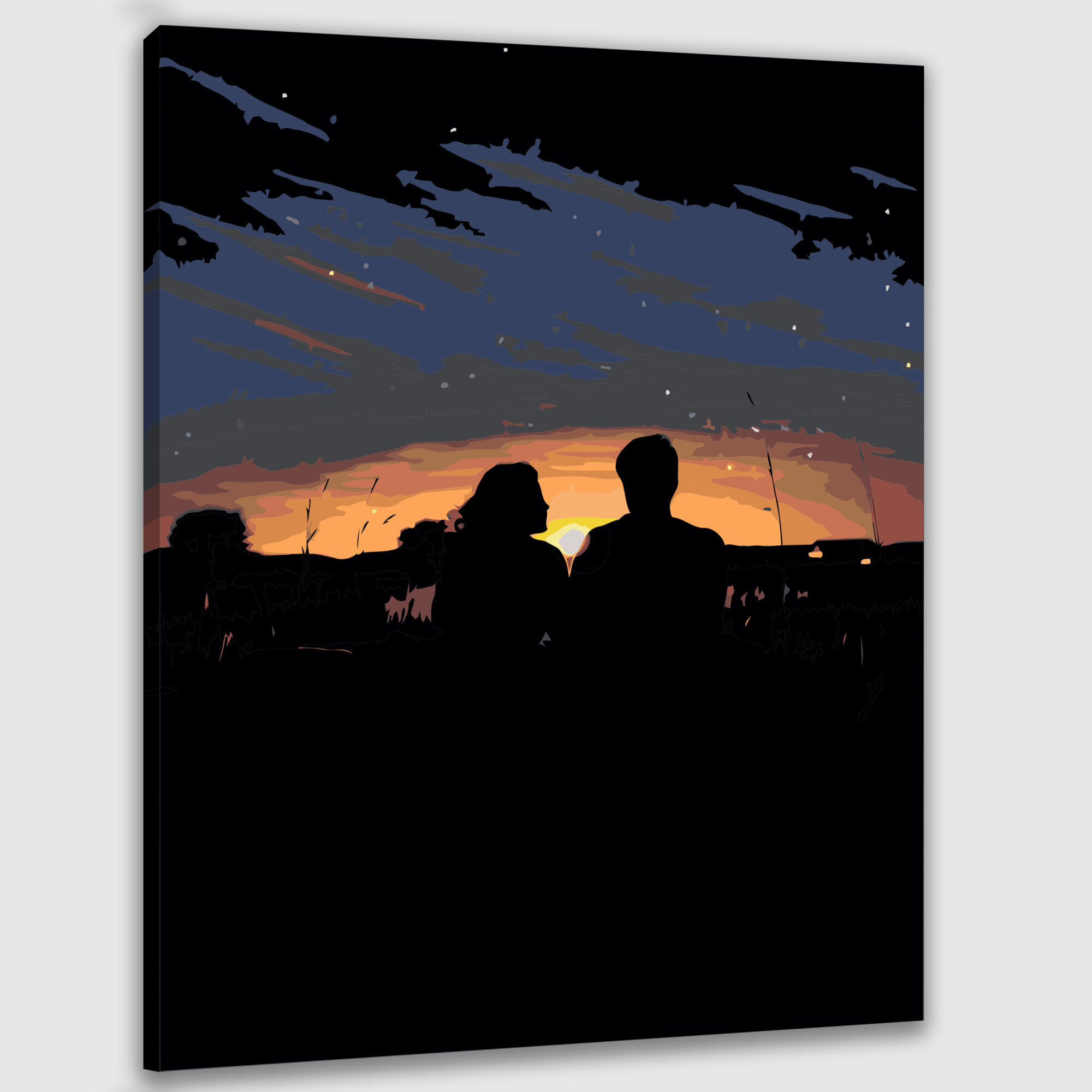 Картина по номерам 40x50 см, фотография, пара, звезды, одеяло, поле, ночное небо, симфония, мерцающие звезды, силуэты