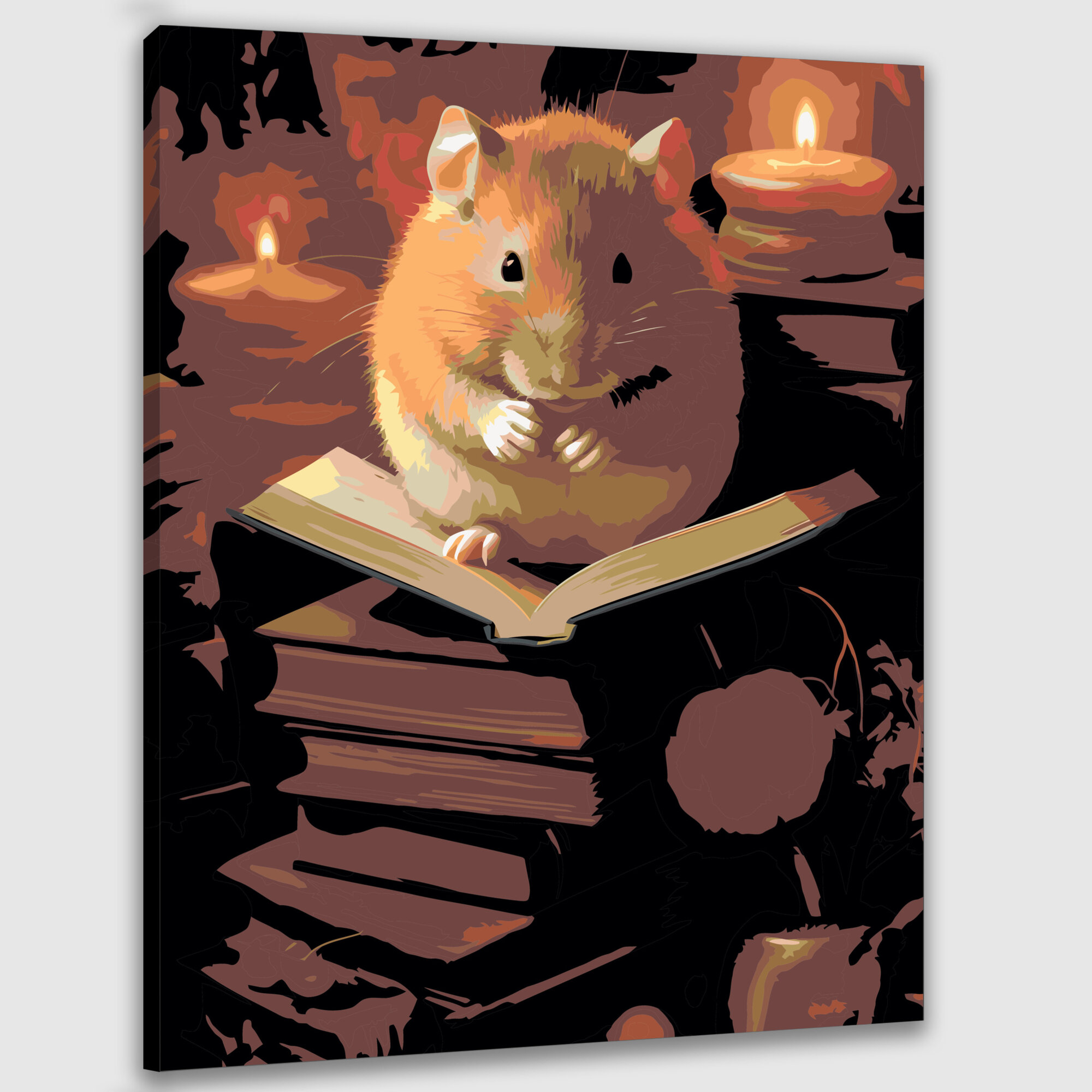 Картина по номерам 40x50 см, фотография, хомячок, уголок, библиотека, книги, лапки, страницы, интеллектуальное любопытс