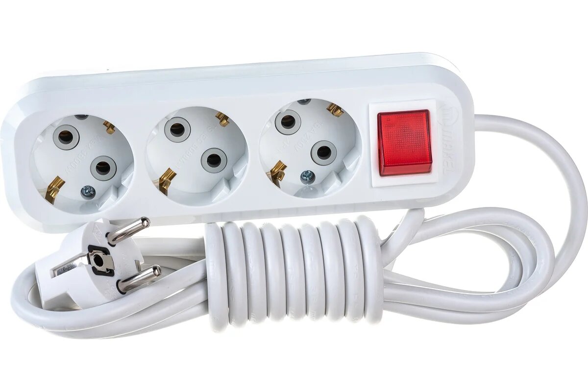 Makel MGP213 Удлинитель с выключателем, длина 3х3 м, надёжный кабель, защита от перегрева