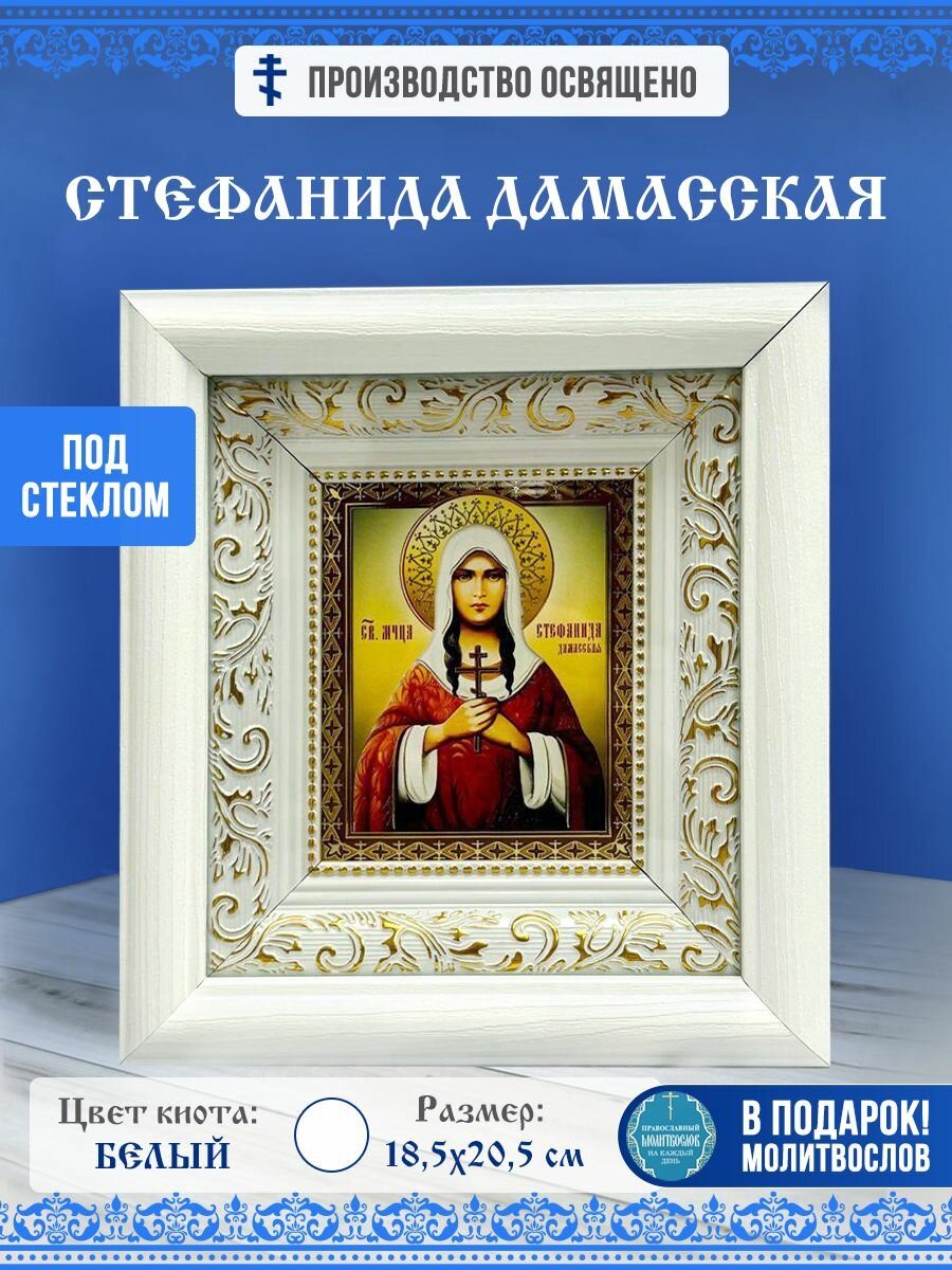 Икона Стефанида Дамасская в киоте за стеклом 18,5х20,5см