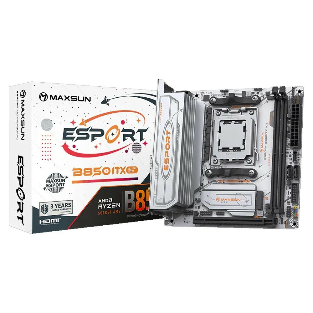 MAXSUN Материнская плата MS-eSport B850ITX WIFI ICE Socket AM5 2хDDR V 2хM.2