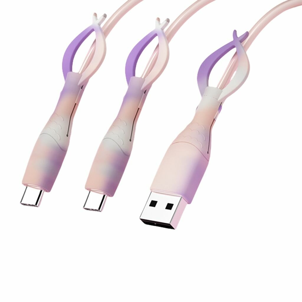 Кабель usb type c ,1 комплект из 3-х силиконовых защитных оболочек для кабеля передачи данных-фиолетово-белый порошок