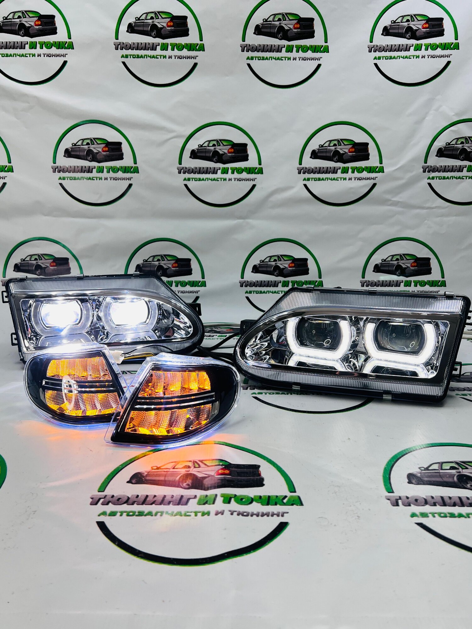 Фары передние ВАЗ 2113, 2114, 2115 Full Led bi-led хром маска в стиле BMW