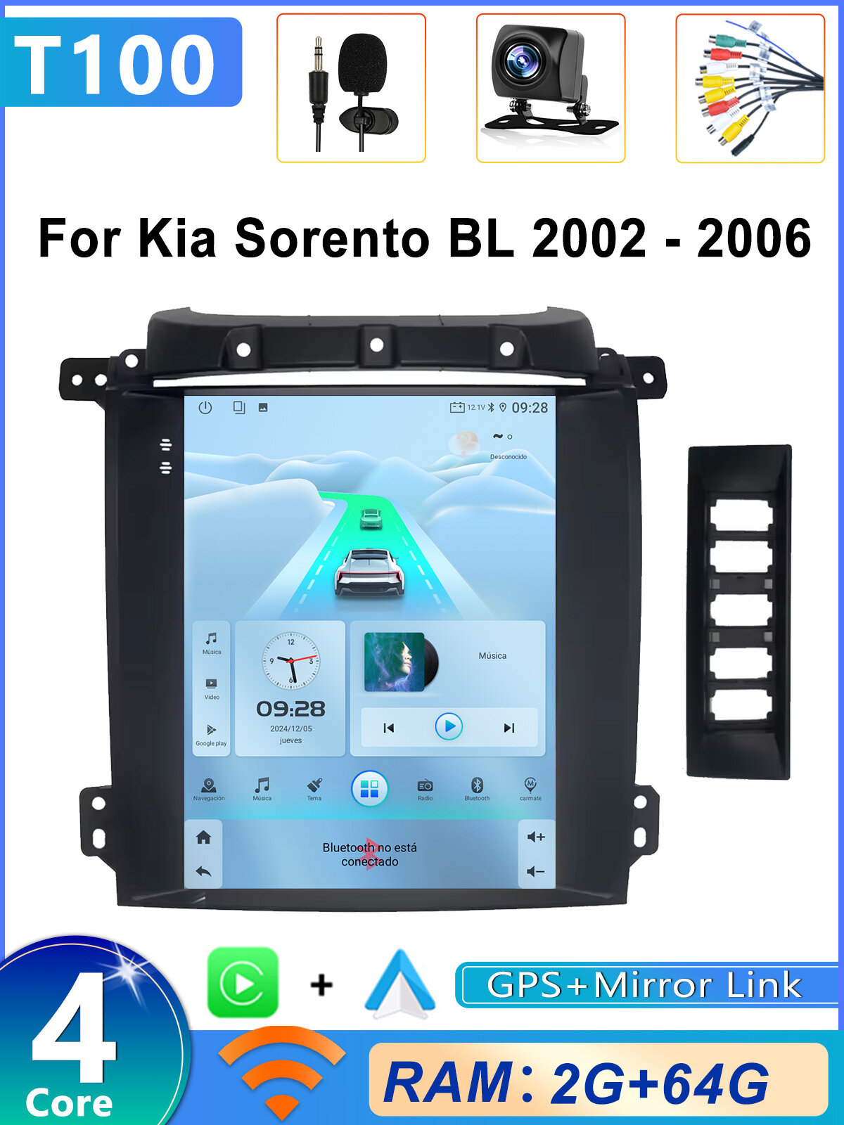 Магнитола Kia Sorento BL 2002 - 2006 Автомобильный мультимедийный плеер 9.7 дюймов Вертикальный экран, carplay, Навигация , Аудио, WIFI плеер