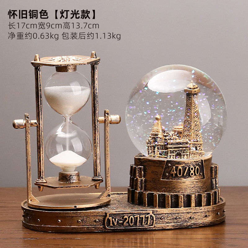 Песочные часы "Эйфелева башня", с хрустальным шаром, смоляные, ретро-серия "Астронавт"