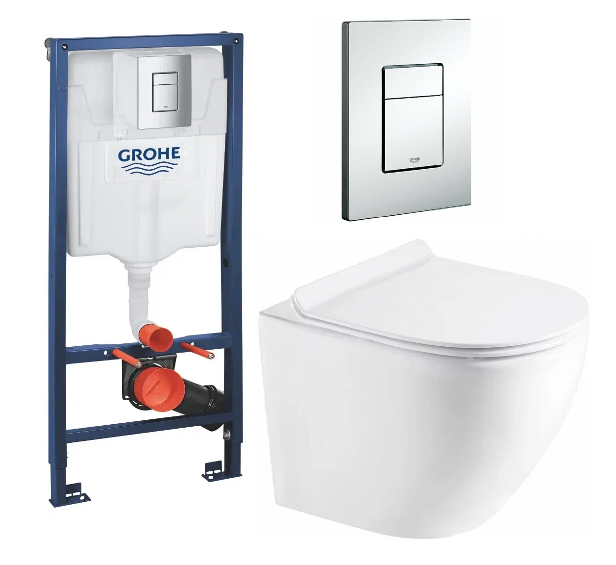 Комплект ПЭК подвесной унитаз с быстросъемным сиденьем микролифт и инсталляцией GROHE Rapid SL с квадратной кнопкой хром 38772001