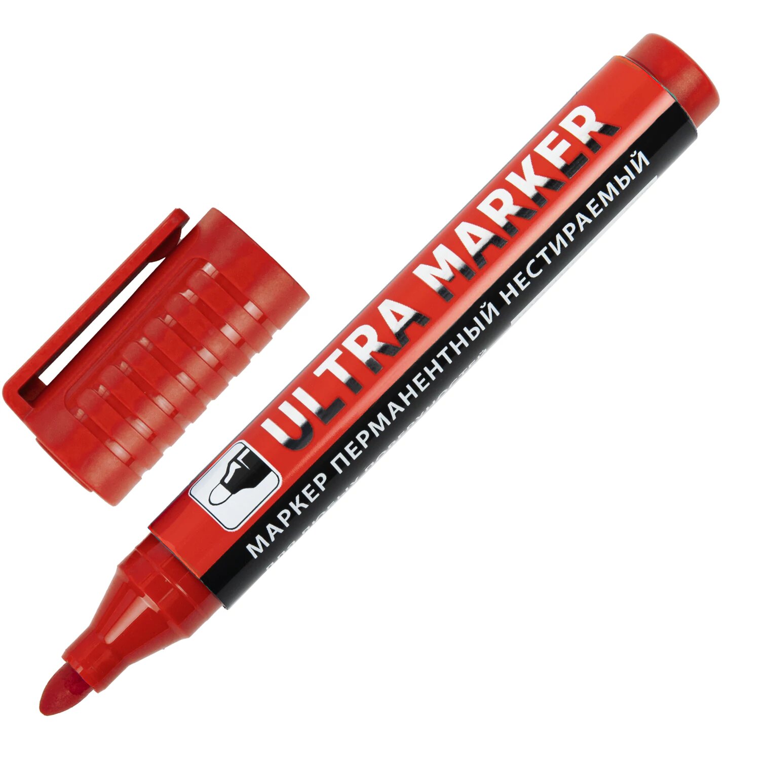 Упаковка 24 шт. Маркер перманентный ULTRA MARKER, красный, 3,5 мм, с клипом, BRAUBERG, 152205