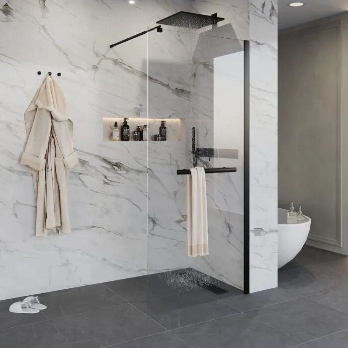 Душевая перегородка Niagara Nova NG-681-10 BLACK 100x195 профиль черный, стекло прозрачное